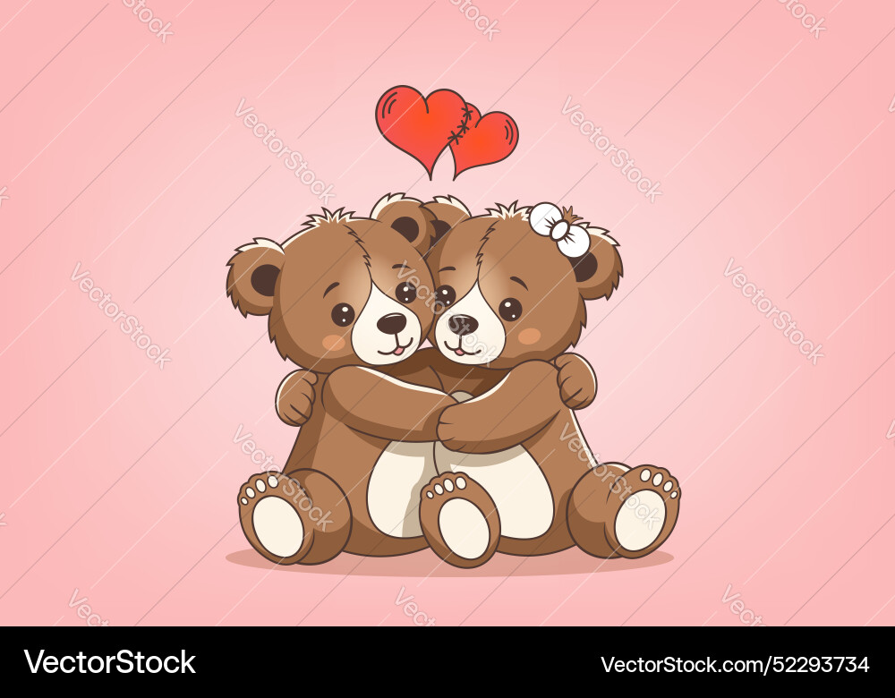 Cartoon cute sitting hugging loving teddy bears Vector Image