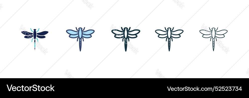 Dragon fly icon set black filled and outlined Vector Image