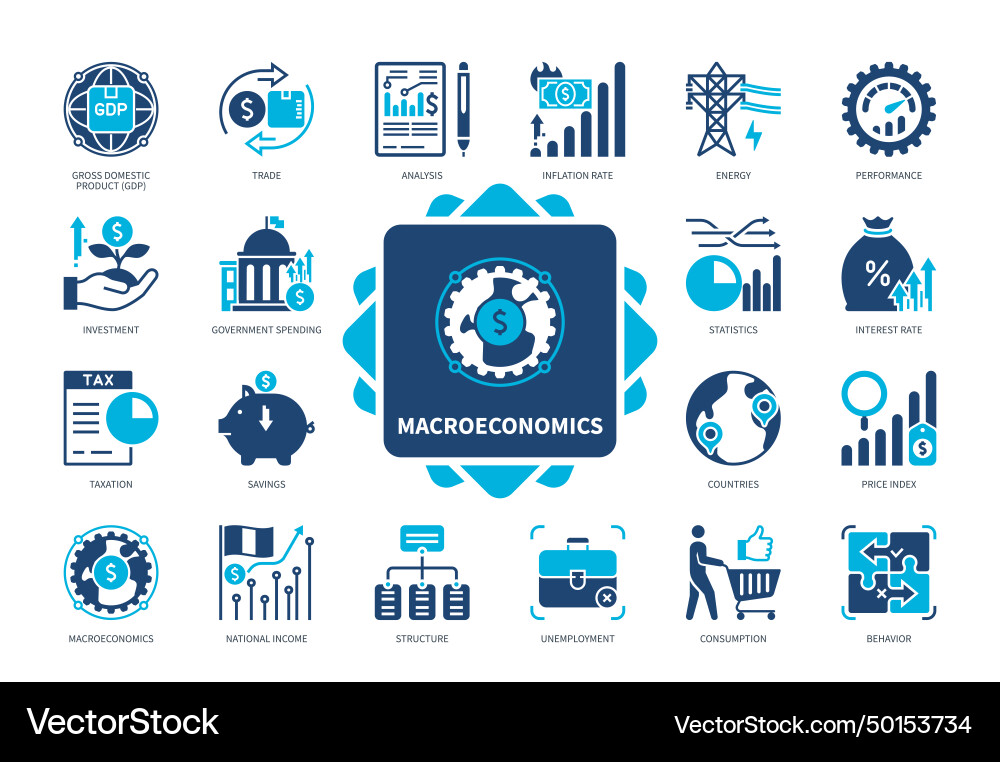 Macroeconomics solid icon set Royalty Free Vector Image