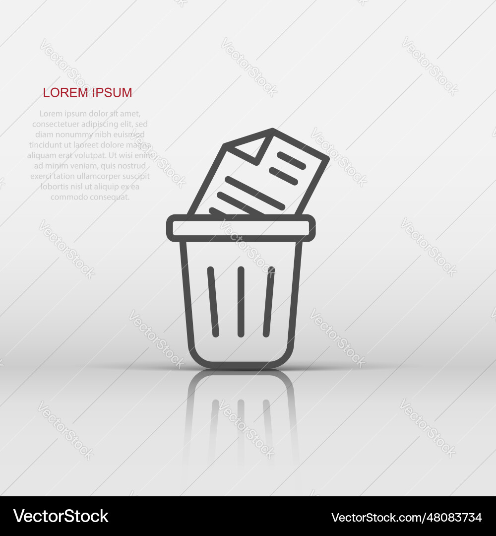Papierkorb mit Dokument-Ikone im flachen Stil Papier