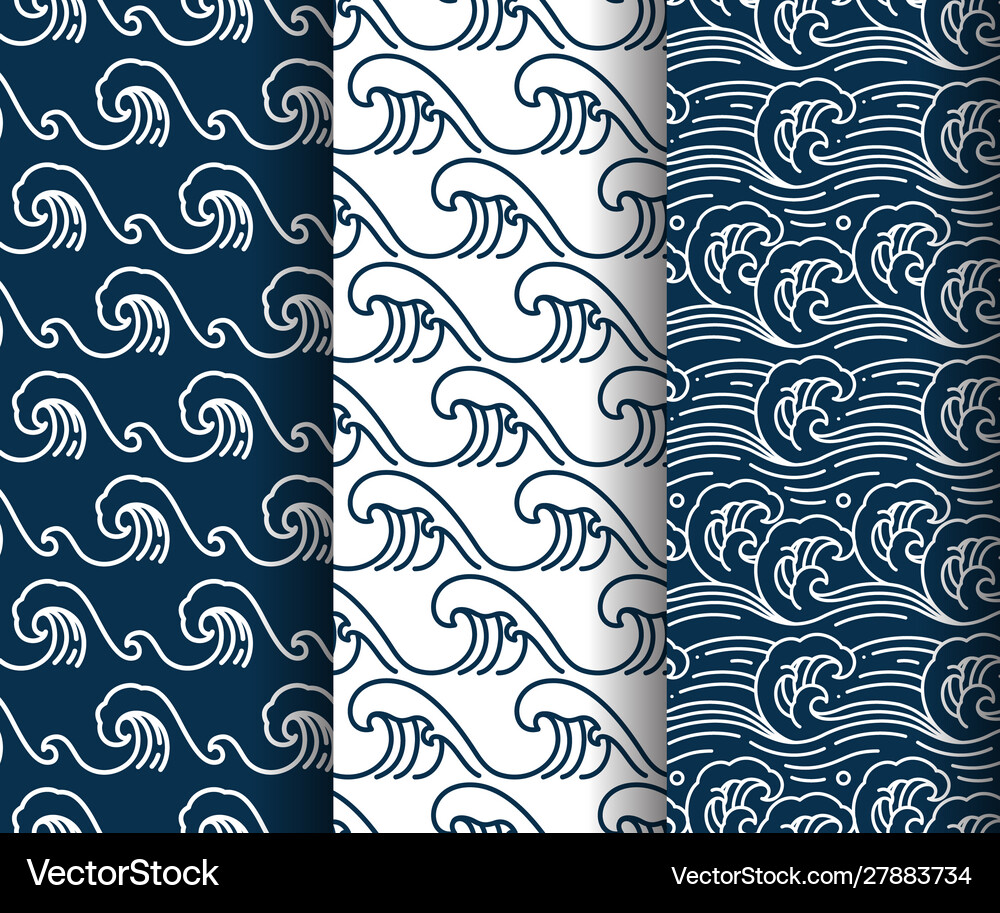 Water sea wave seamless pattern set Royalty Free Vector
