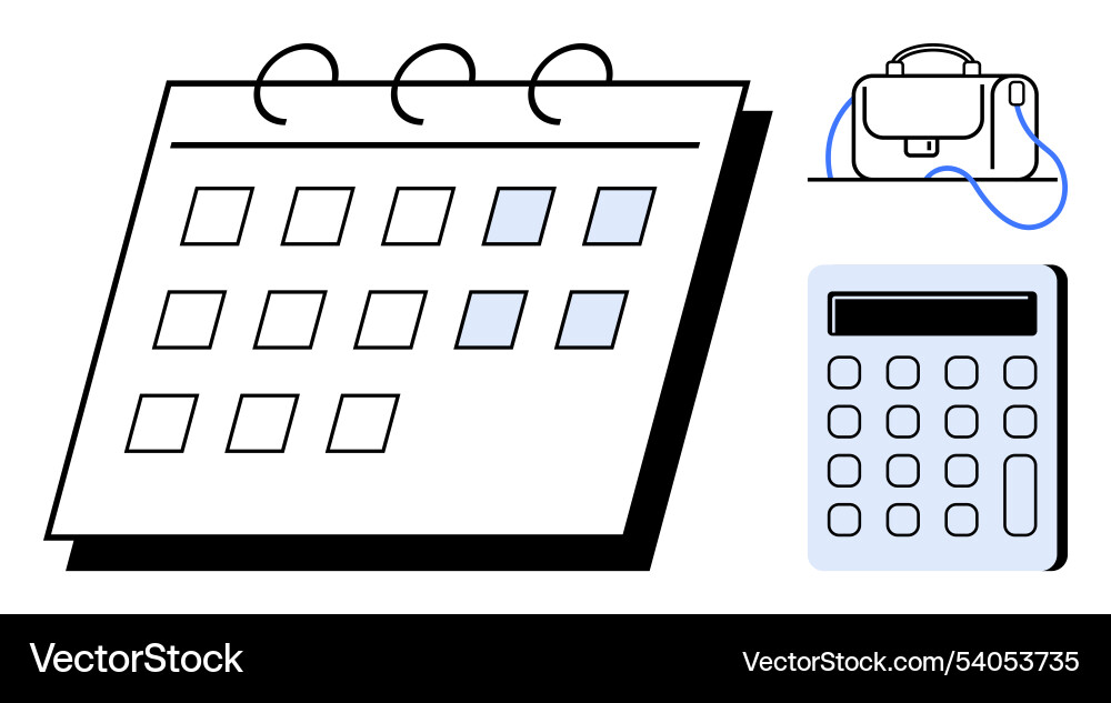 Calendar with briefcase and calculator Royalty Free Vector