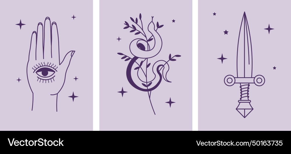 Mystic signs hand with eye snake and dagger Vector Image