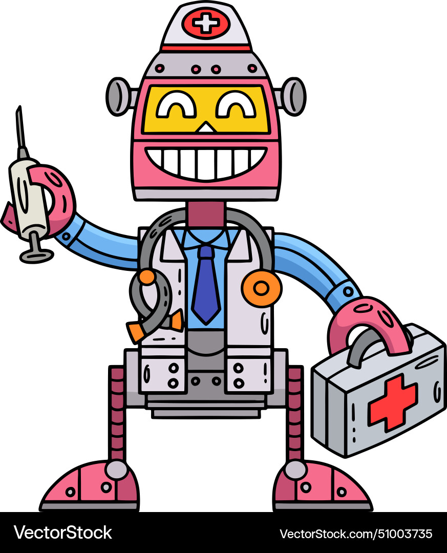 Robot doctor cartoon colored clipart Royalty Free Vector