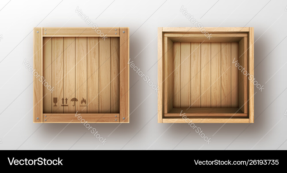 Wooden box open and closed realistic Royalty Free Vector