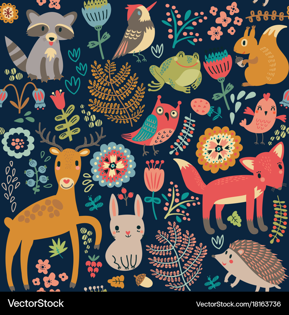 Animal forest pattern Royalty Free Vector Image