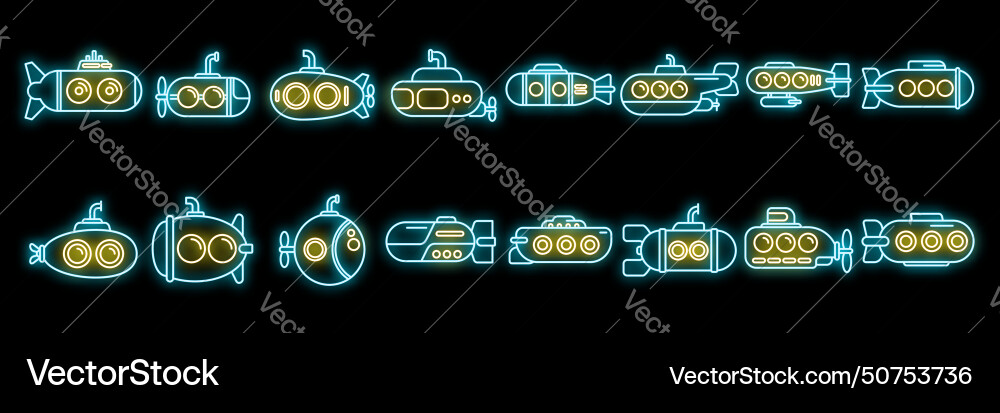 Bathyscaphe icons set neon Royalty Free Vector Image