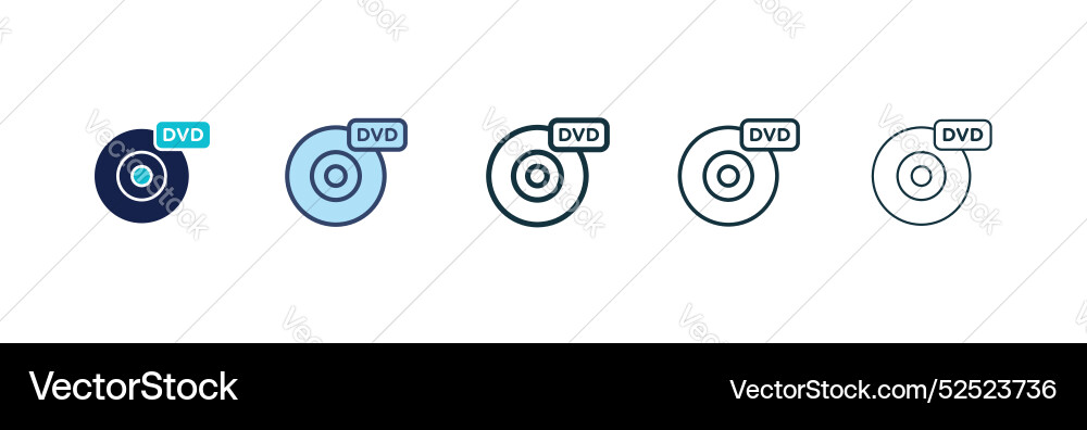 Dvd icon set black filled and outlined style Vector Image
