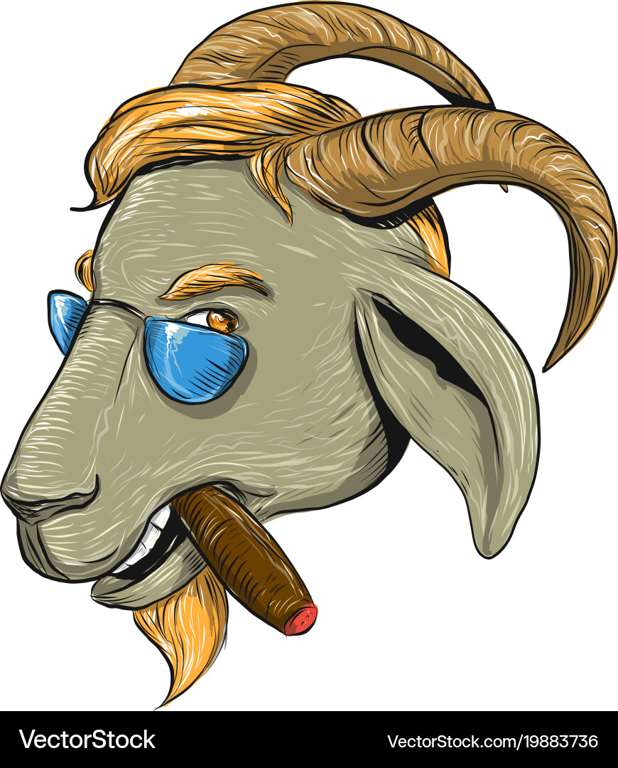 Hip goat smoking cigar drawing Royalty Free Vector Image
