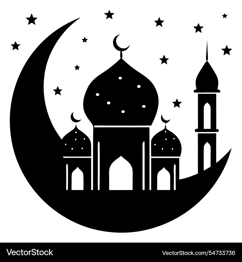 Islamic architecture at night mosque silhouette Vector Image