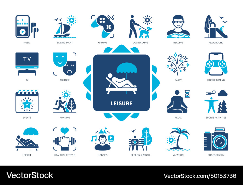 Leisure solid icon set Royalty Free Vector Image