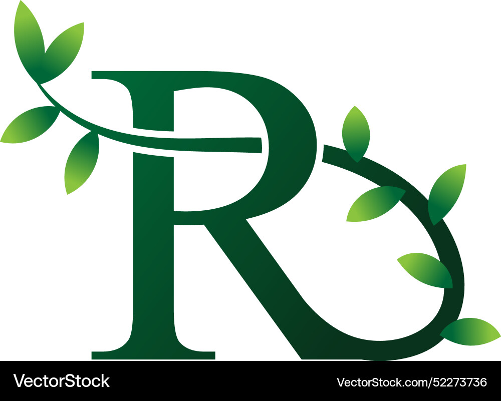 R letter logo green color leaf style Royalty Free Vector
