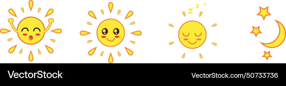 Smiling sun and moon cartoon Royalty Free Vector Image