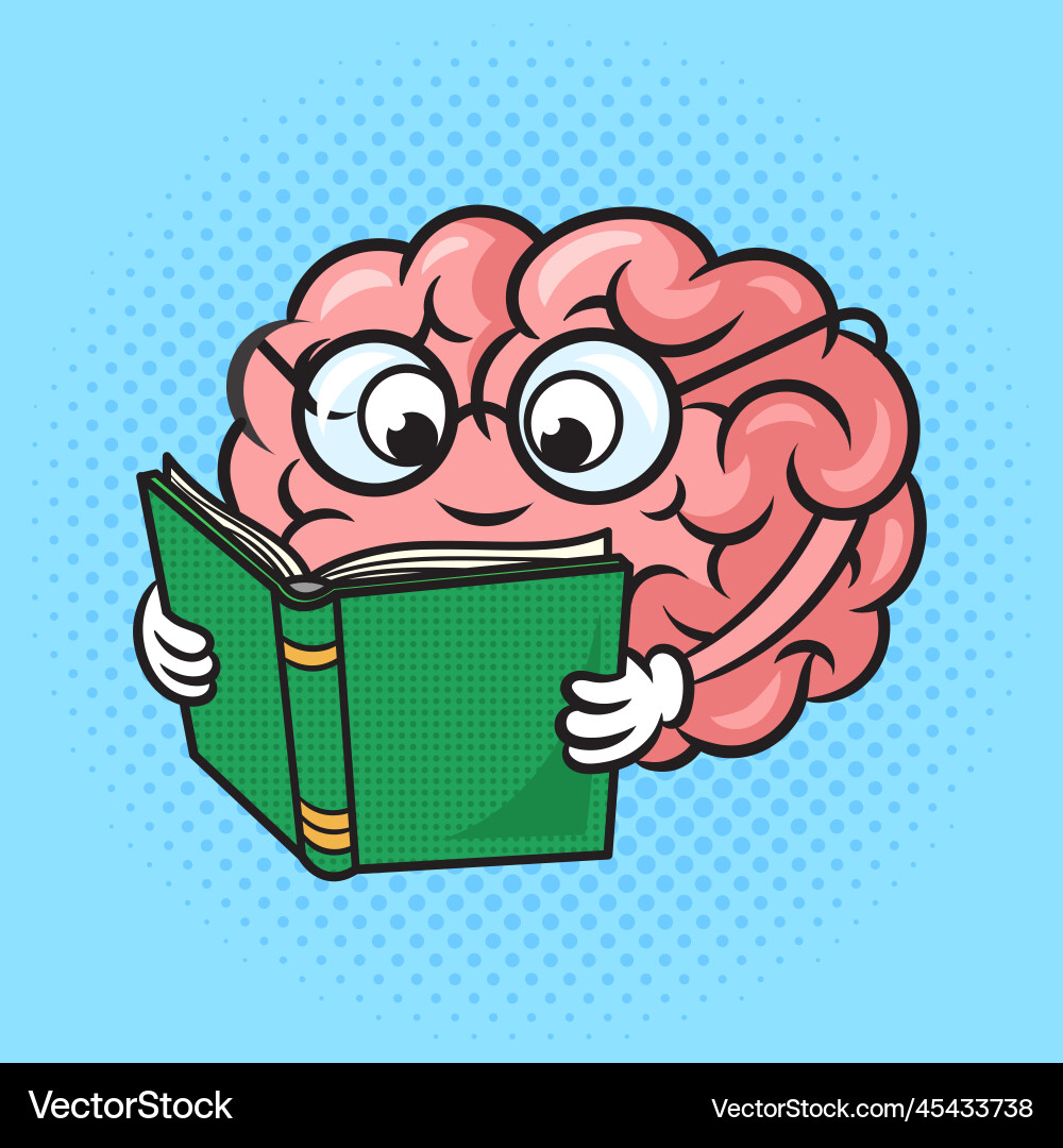 Brain reading book pop art Royalty Free Vector Image