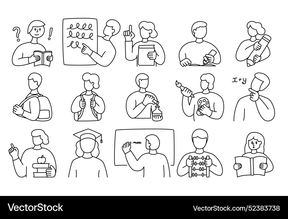 Education line with students studying Royalty Free Vector