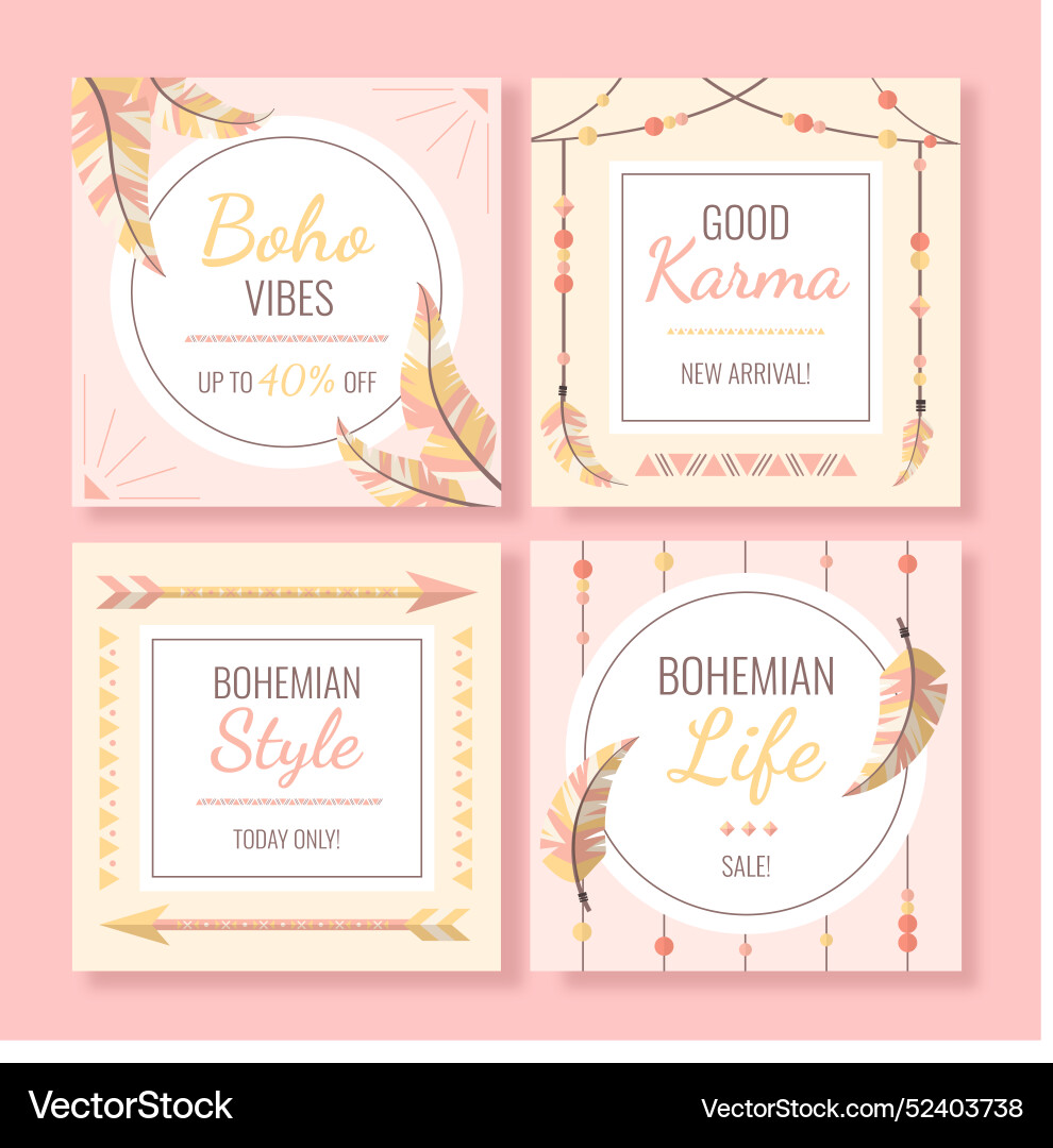 Flat boho instagram posts Royalty Free Vector Image