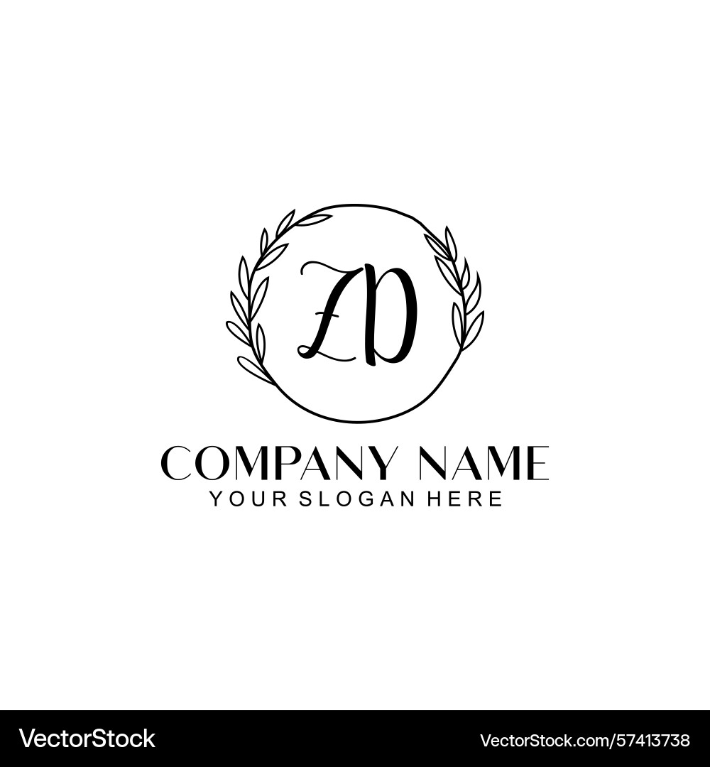 Floral monogram logo set with handwritten zd Vector Image