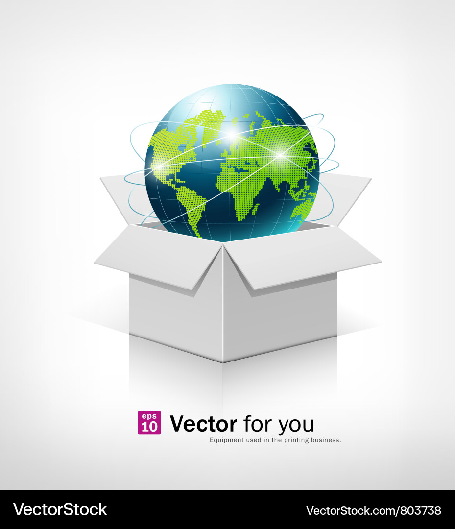 Globe on open white box Royalty Free Vector Image