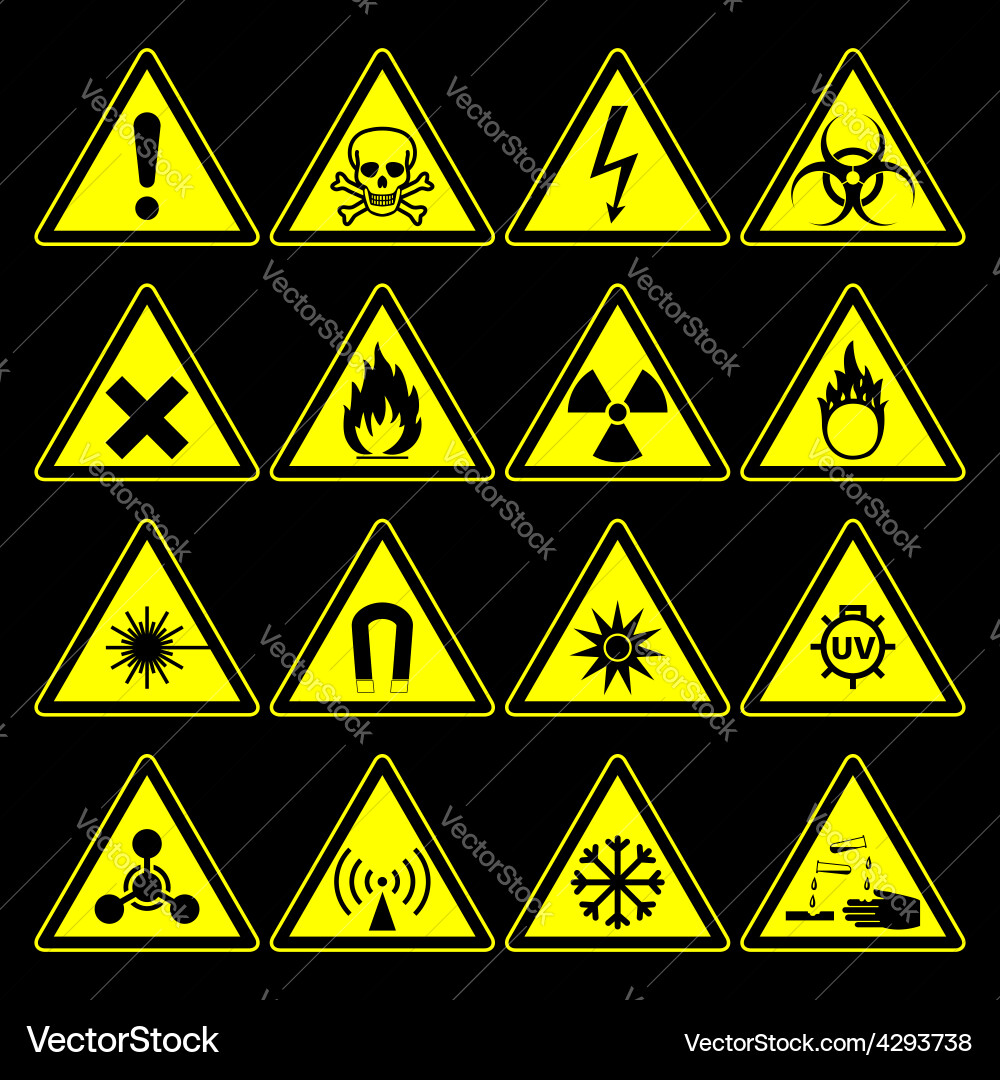 Hazard symbols and signs collection Royalty Free Vector