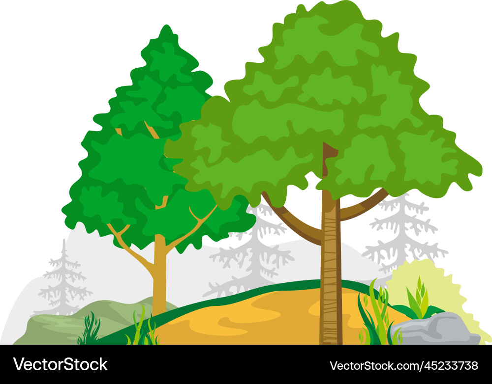 Mountain forest landscape with green trees on hill