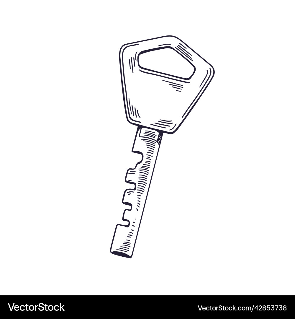 Outlined door key engraving drawing in vintage Vector Image