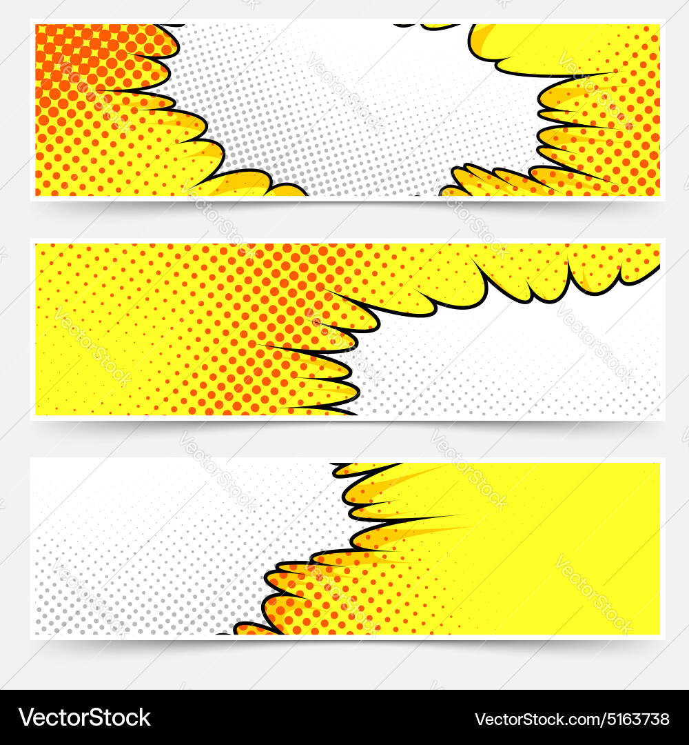 Pop-art comic book style yellow header set Vector Image