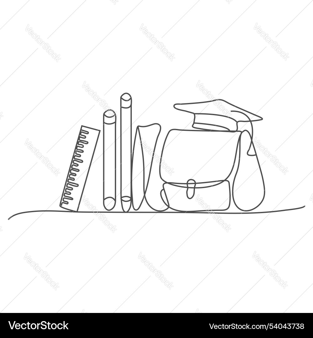 Single continuous line drawing of book ruler sch Vector Image