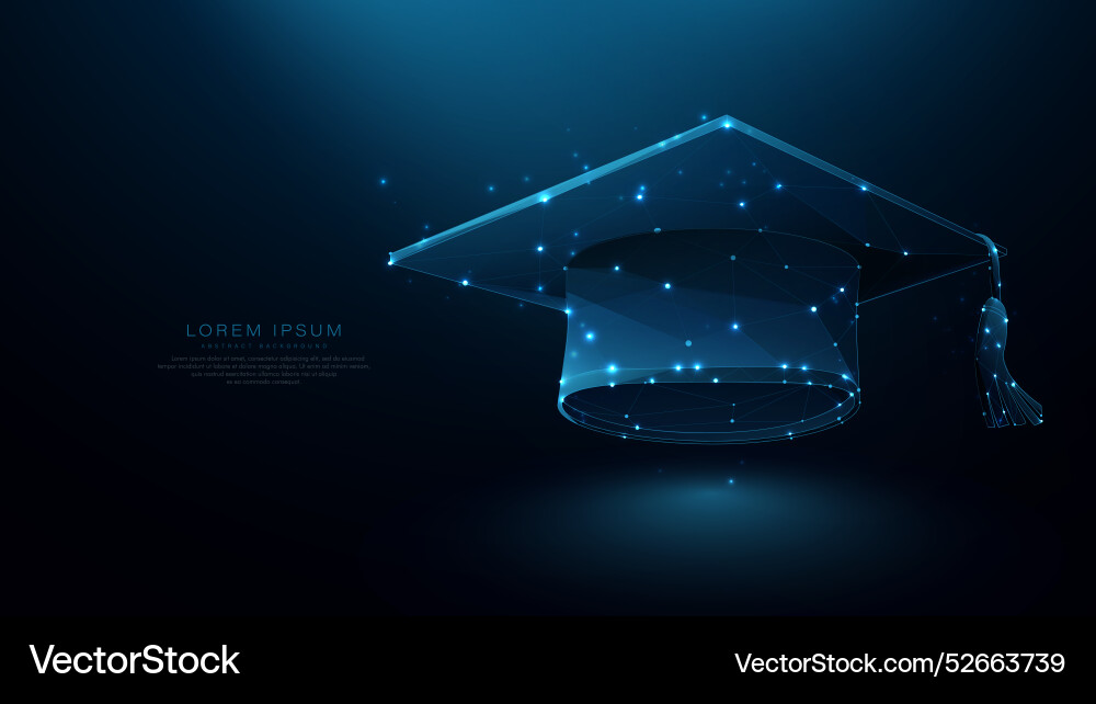 Blue Graduation Cap Wireframe Royalty Free Vector Image