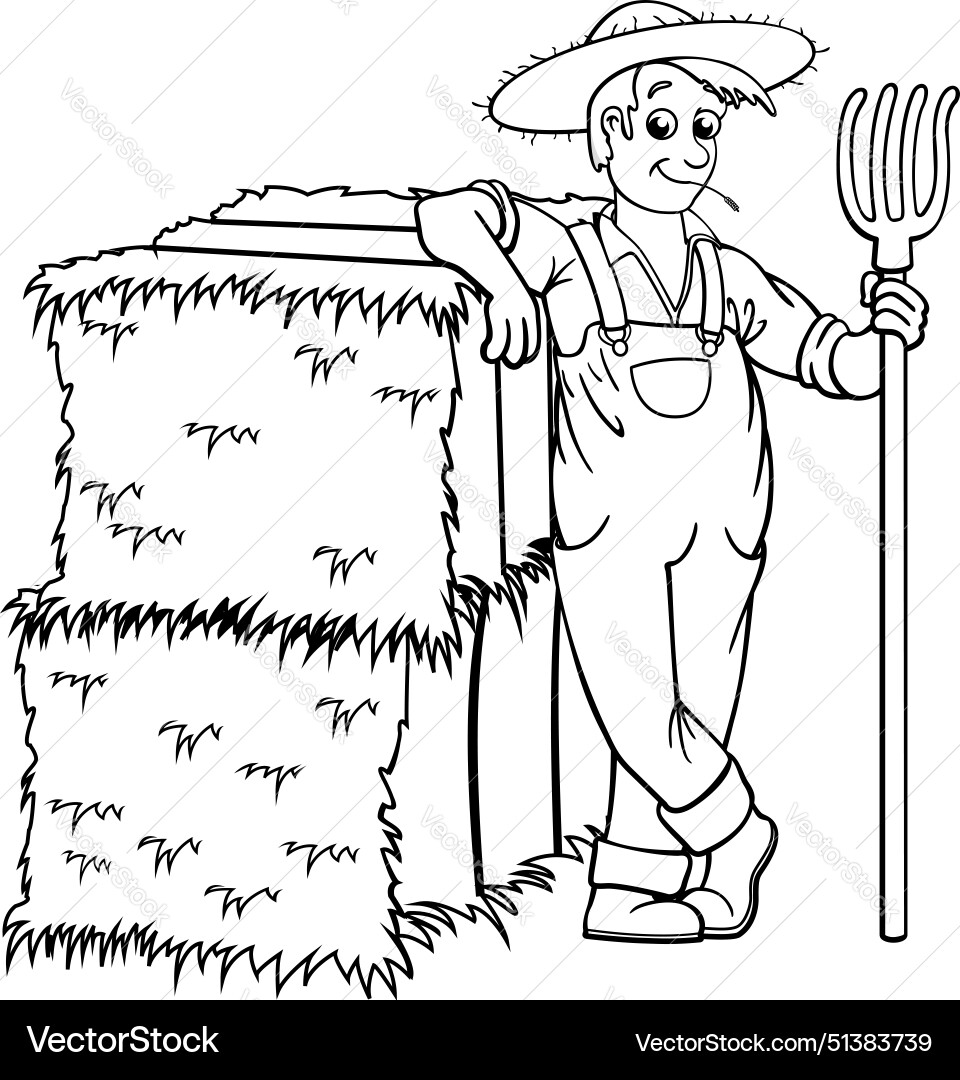 Cartoon farmer character for coloring book Vector Image