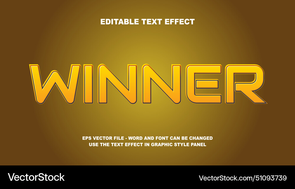 Editable text effect winner 3d template Royalty Free Vector
