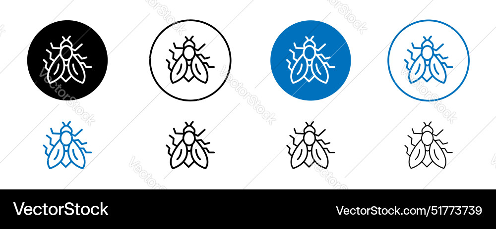 Fly insect icon set black filled and outlined Vector Image