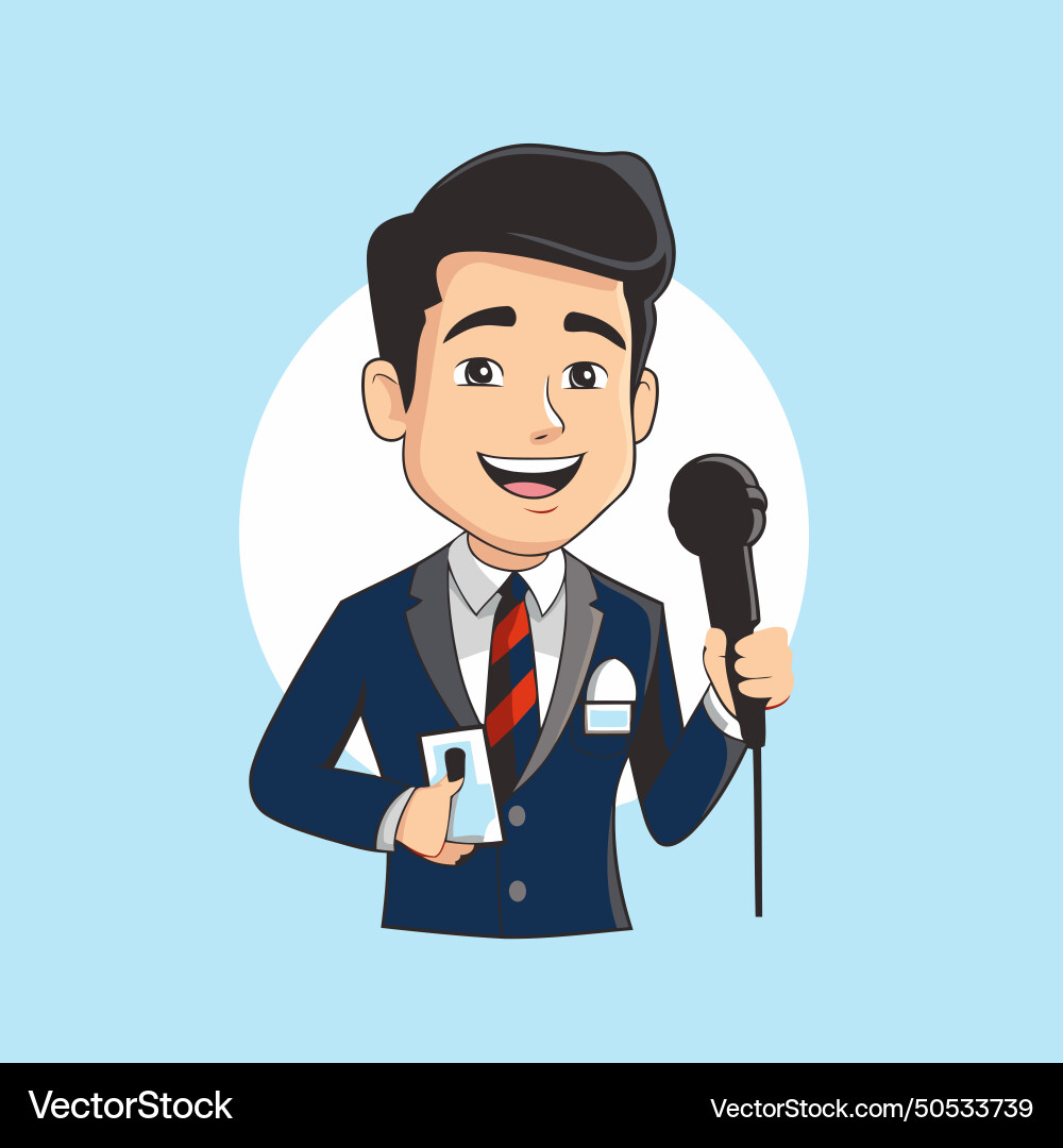 Journalist with microphone in hand cartoon Vector Image