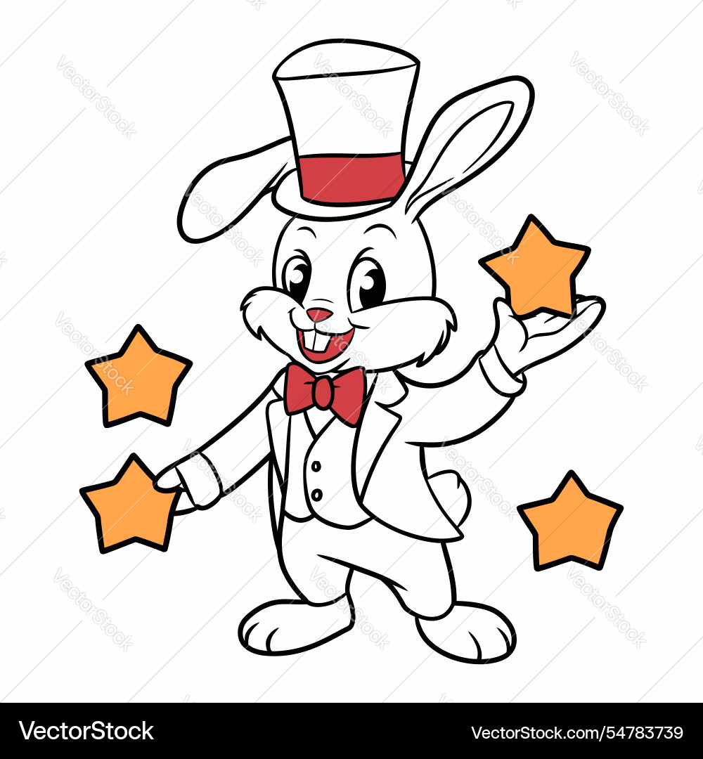 Magical rabbit juggling stars in a top hat Vector Image