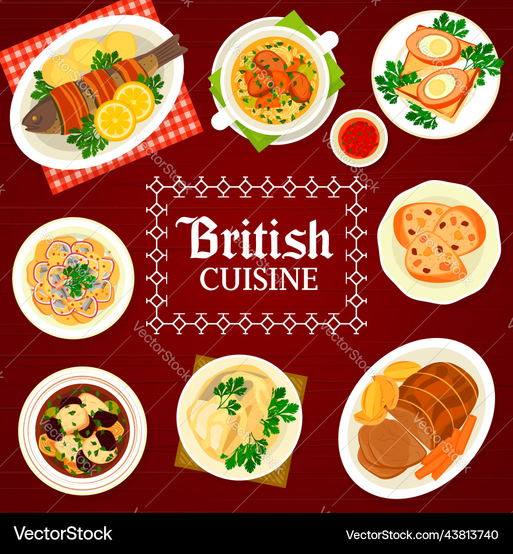 British cuisine meals menu cover design template Vector Image
