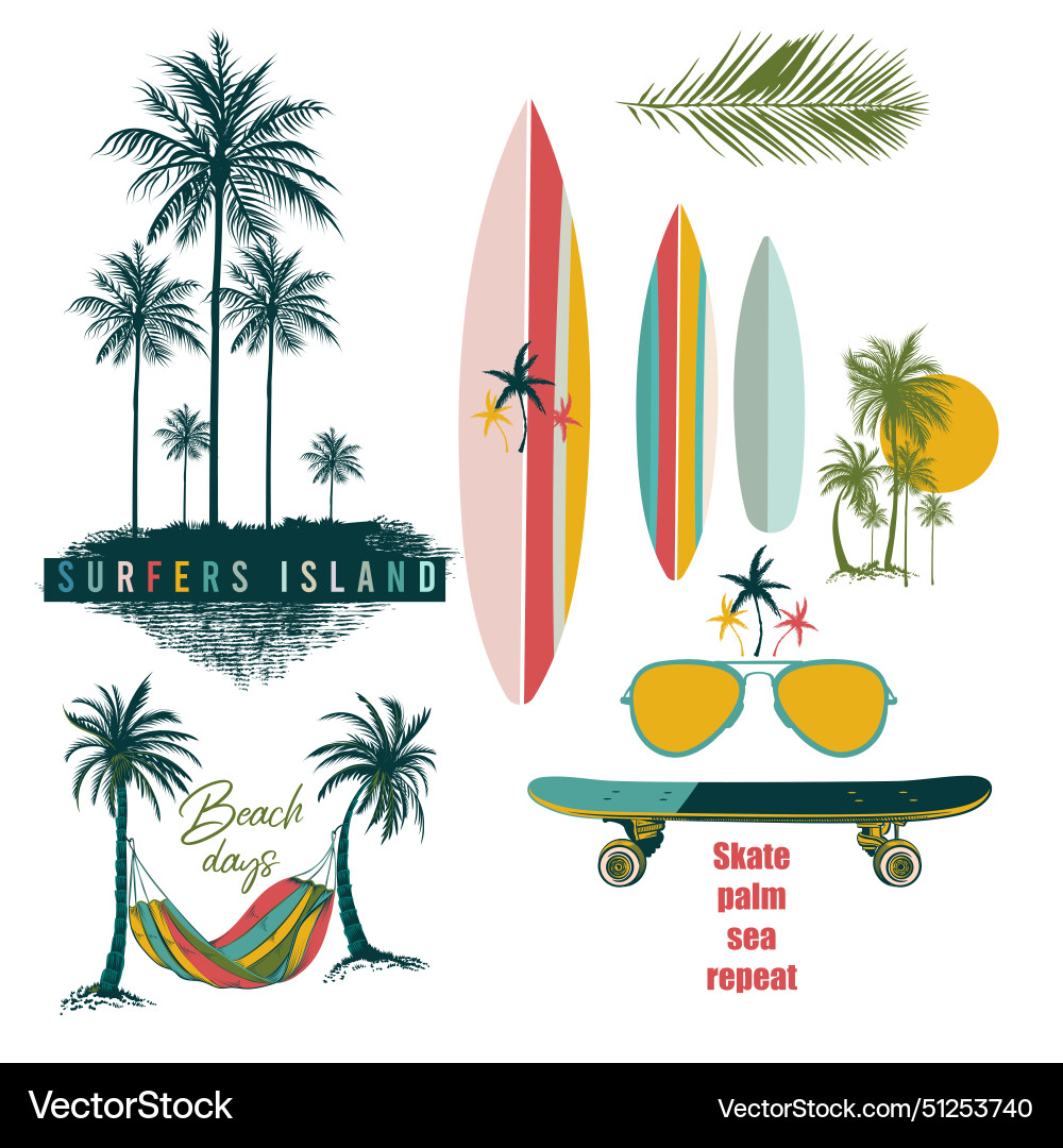 Collection of elements palm trees Royalty Free Vector Image