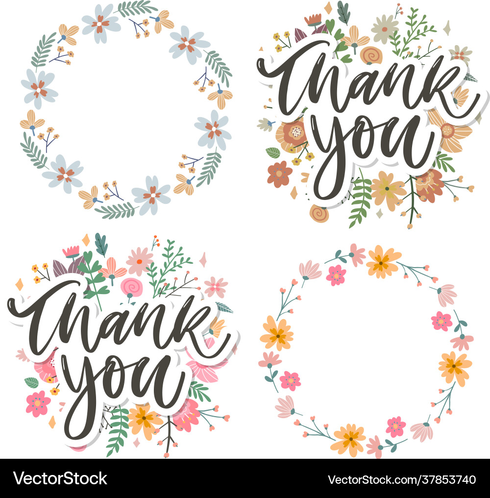 Cute danke Script-Karte Blumen Brief Text Vektorbild