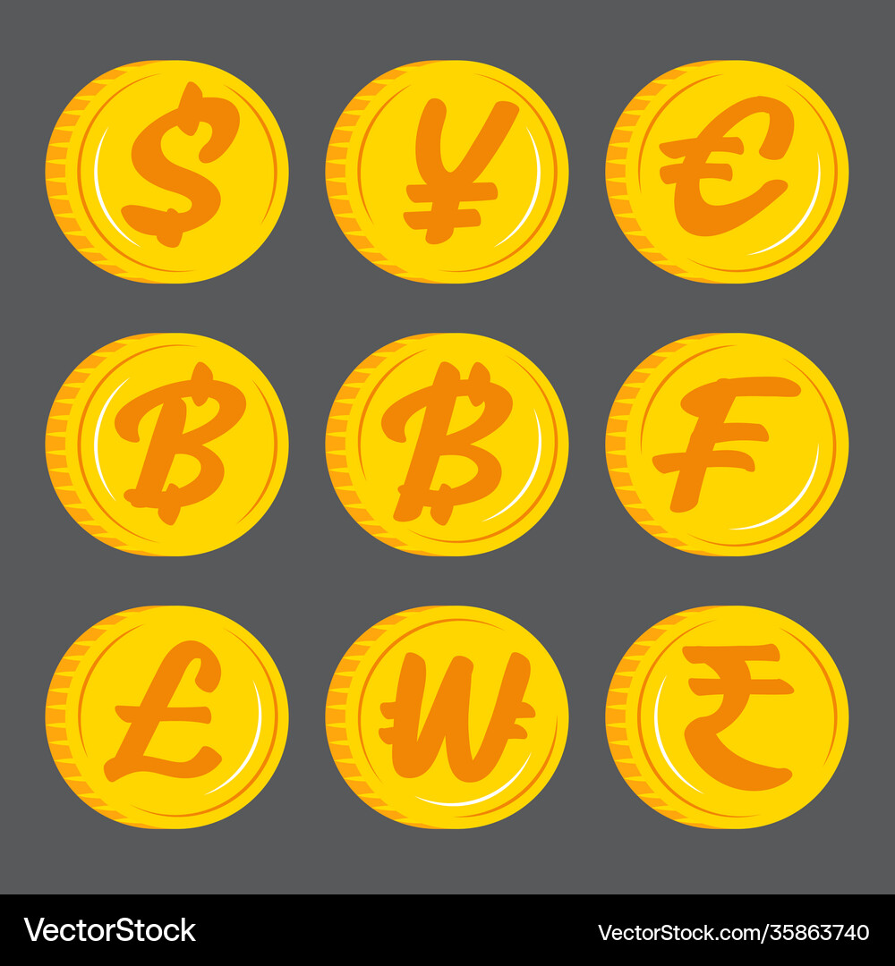 Gold coins with currency symbol icon Royalty Free Vector
