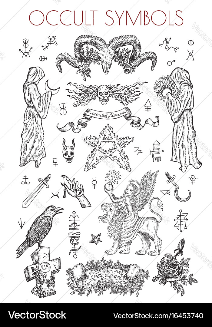 Graphic set with occult symbols Royalty Free Vector Image