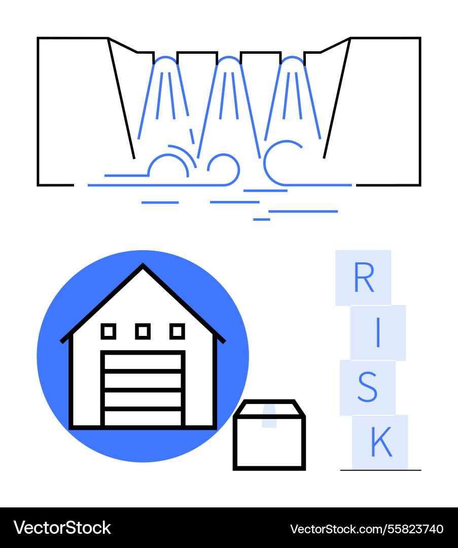 Warehouse risk management blocks and water flow Vector Image