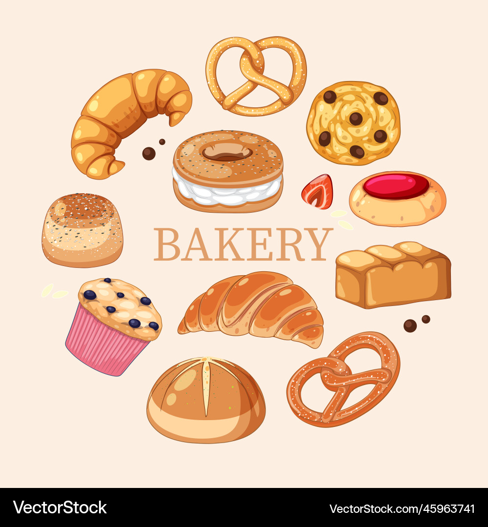Bakery banner with bread and pastry products Vector Image