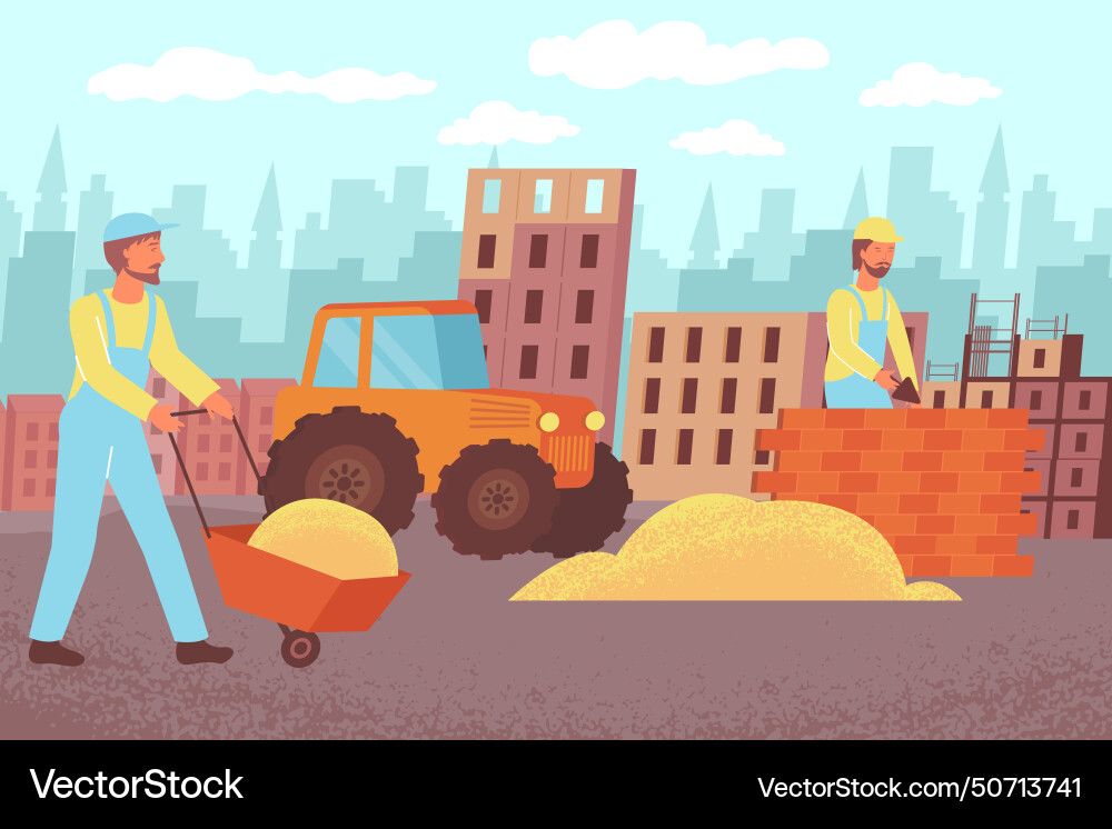 Brick houses construction composition Royalty Free Vector