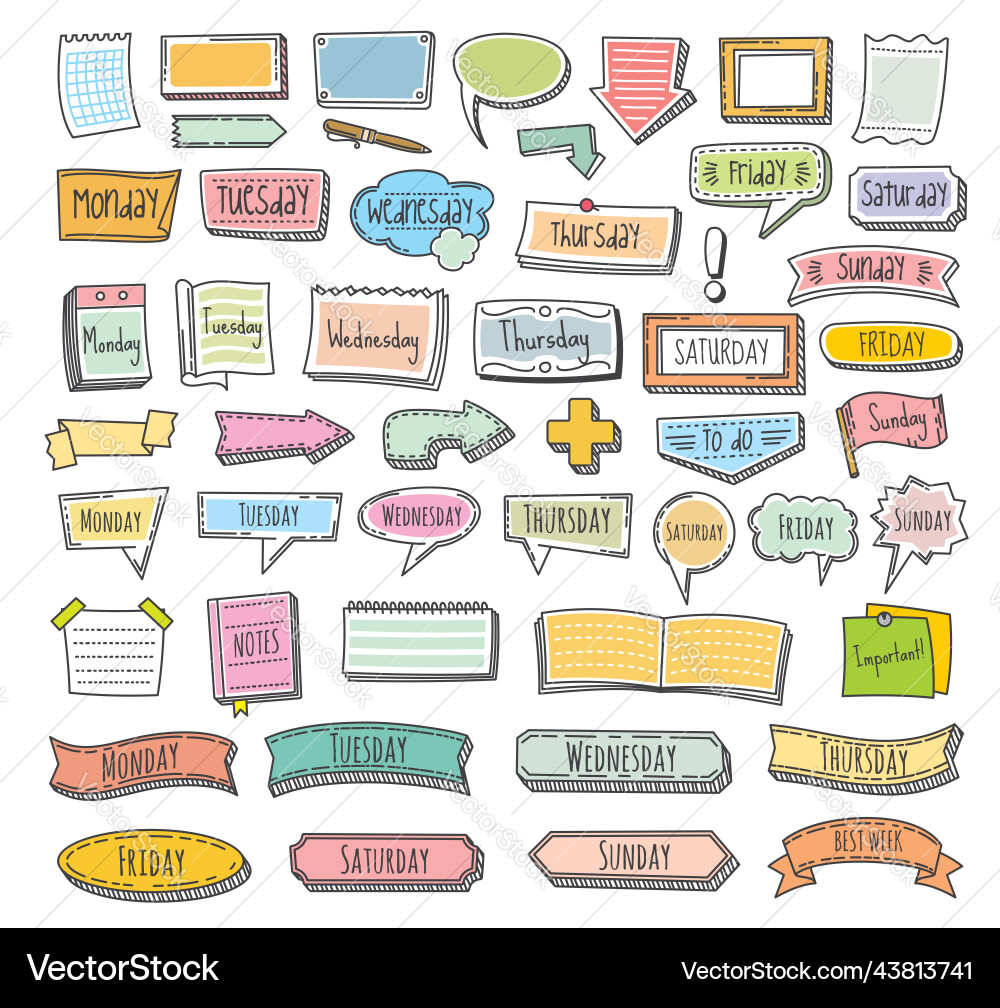Bullet journal doodle frames for diary calendar Vector Image