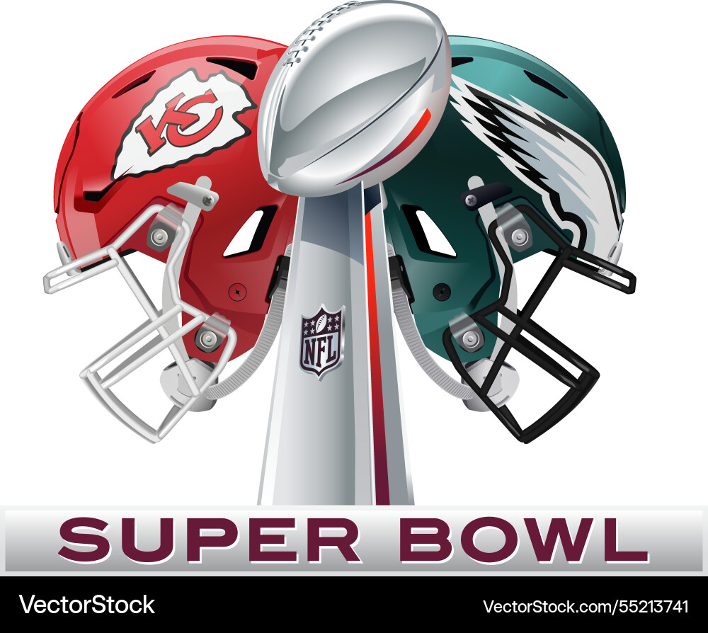 Chiefs vs. Eagles Super Bowl Helmets Royalty Free Vector
