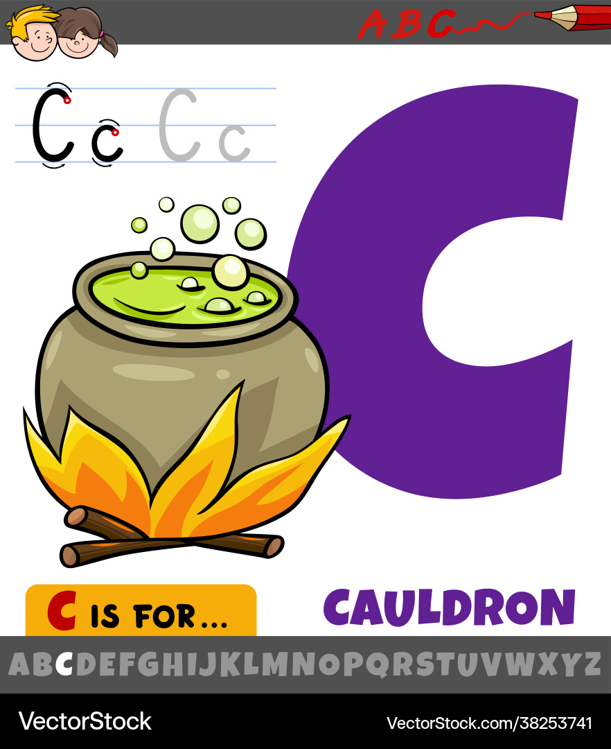 Letter c from alphabet with cartoon cauldron Vector Image