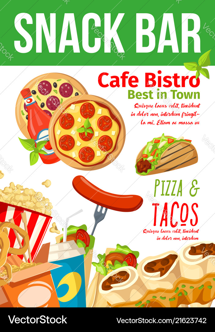 Fast food snacks bar and bistro menu Royalty Free Vector