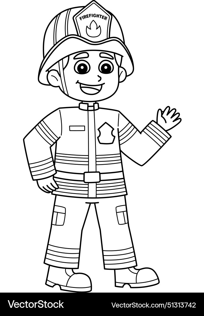 Firefighter boy isolated coloring page for kids Vector Image
