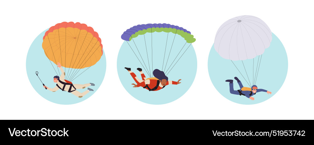 Happy people skydivers cartoon character isolated Vector Image