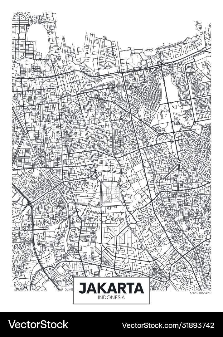 Jakarta City Map - Detailed Outline Royalty Free Vector