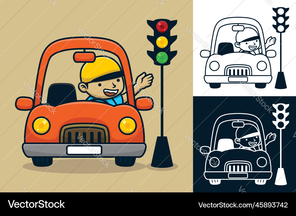 Junge Junge auf dem Auto mit Ampel Lizenzfreies Vektorbild