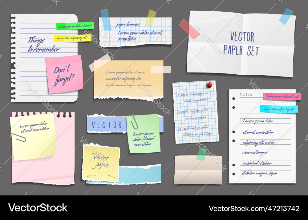 Paper notes stickers sticky sheets and tape Vector Image